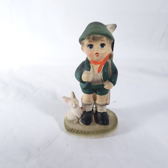 Accents | German Boy With Rabbit Figurine Plaster Big Eyes Vintage ...